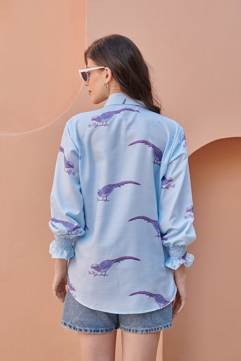 Cyan Blue Smocked Sleeved Shirt – Pasha India