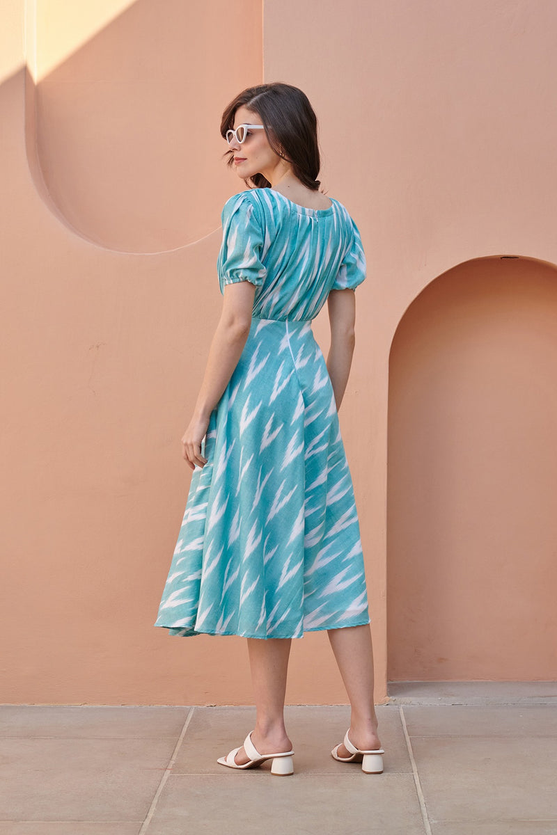 Turquoise Ikat Side Cut Cotton Dress – Pasha India
