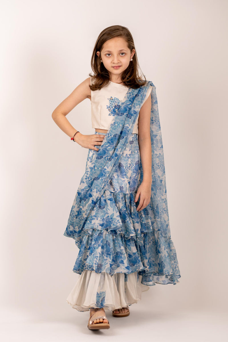 Seashell Cream Ruffle Saree Kids – Pasha India