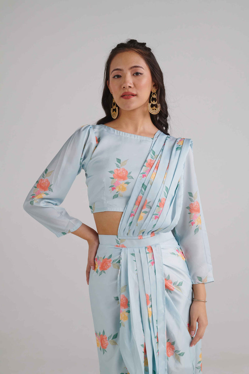 Baby Blue Lungi Saree Set – Pasha India