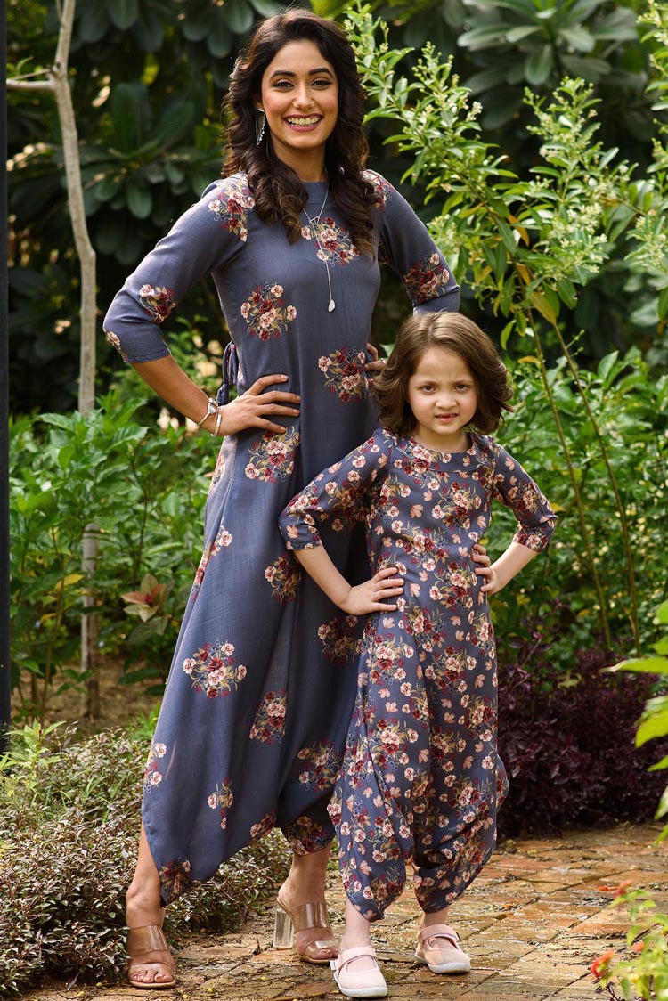 Mother Daughter Persian Blue Dhoti Jumpsuits – Pasha India