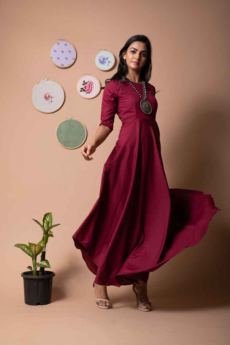 Dark Red Gown – Pasha India