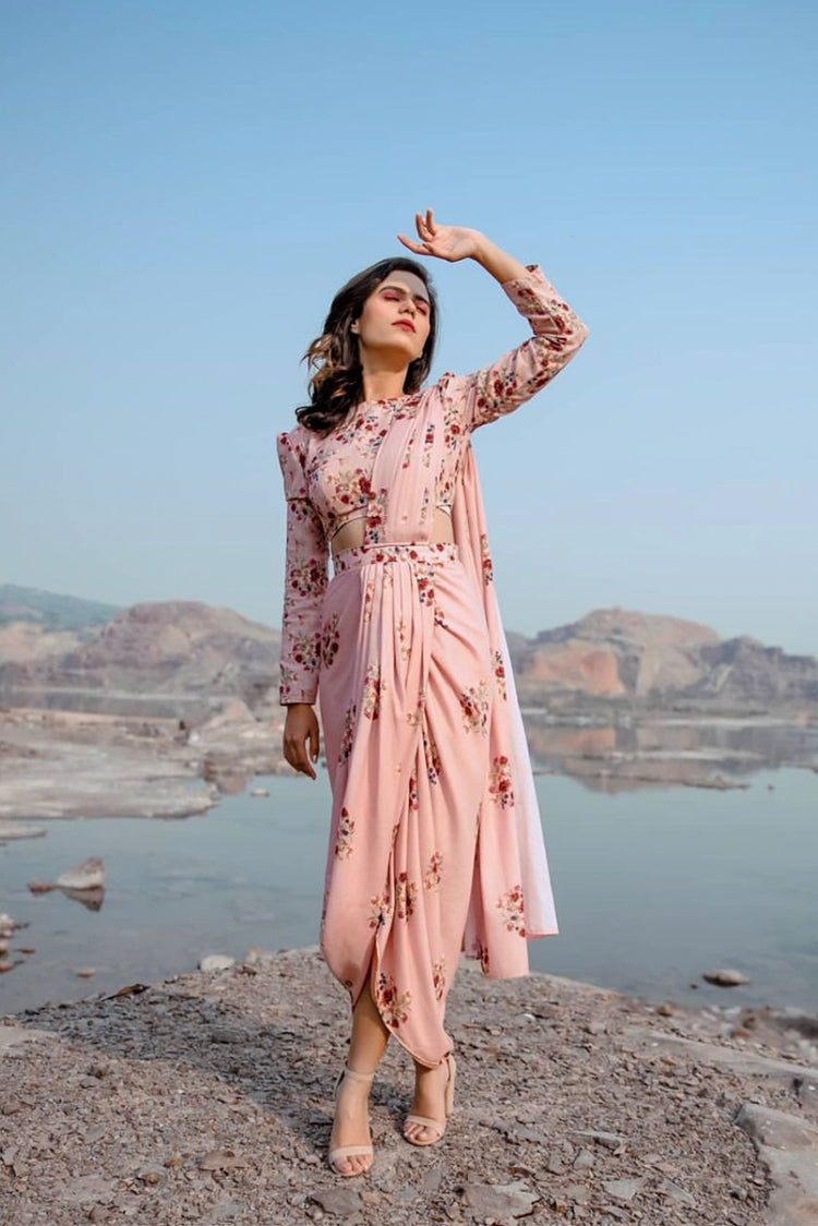 Carnation Pink Lungi Saree & Top Set – Pasha India